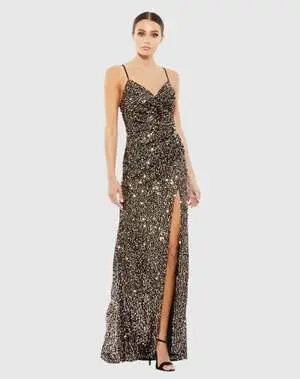 Mac Duggal Gathered Waist Sequin Gown