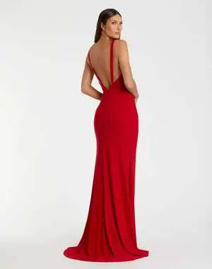 Mac Duggal Plunge Neck Gown With High Slit