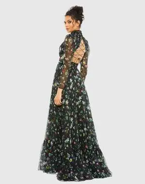 Mac Duggal High Neck Puff Sleeve Gown