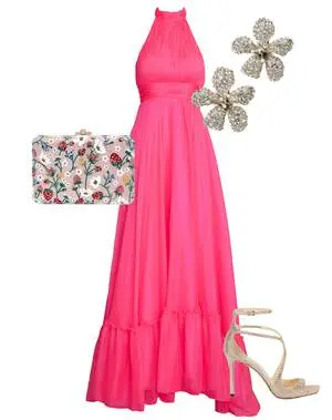 Mac Duggal High Neck Tiered Chiffon Halter Gown - Pink