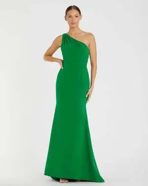 Mac Duggal One-shoulder Crepe Mermaid Gown - Green