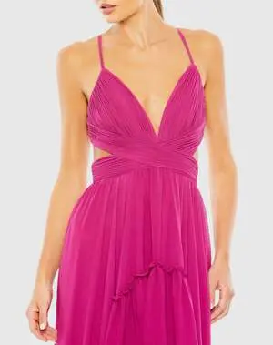 Mac Duggal Pleated High-low Gown