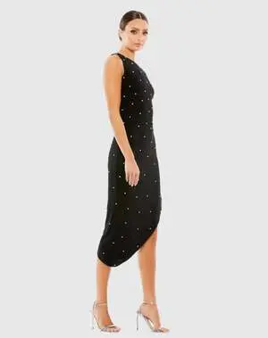 Mac Duggal Rhinestone One-shoulder Asymmetrical Midi Dress