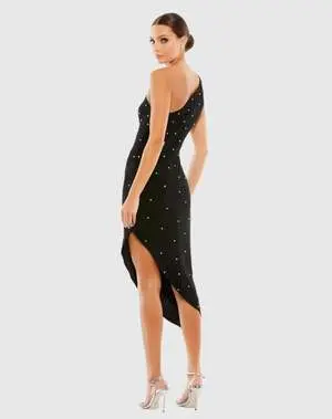 Mac Duggal Rhinestone One-shoulder Asymmetrical Midi Dress