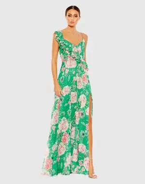 Mac Duggal Floral-printed Chiffon Maxi Dress - Green Multi