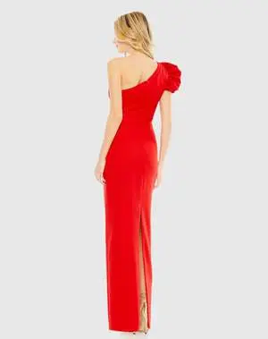 Mac Duggal One-shoulder Gown With Puff Sleeve