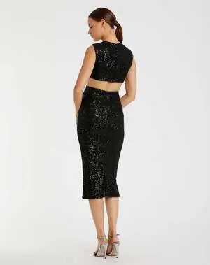 Mac Duggal Sequin Column Dress With Cutouts