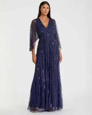 Mac Duggal Sequin-embellished Gown With Kimono Sleeves