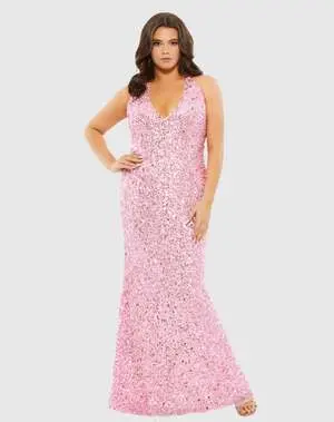 Sequined V-Neck Trumpet Gowns