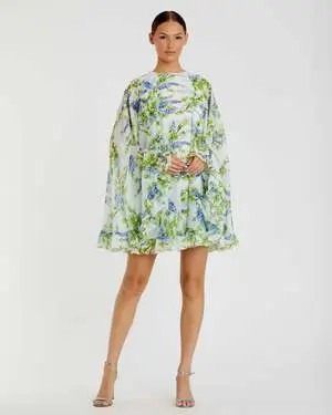 Mac Duggal Floral Print Ruffle Hem Mini Dress - White Multi