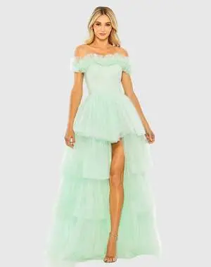 Mac Duggal Tiered High-low Ruffle Gown