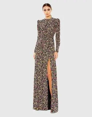 Mac Duggal Floral-printed Jersey Gown