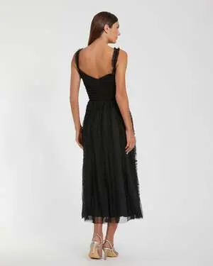 Mac Duggal Sleeveless Tiered Ruffle Tea-length Dress - Black