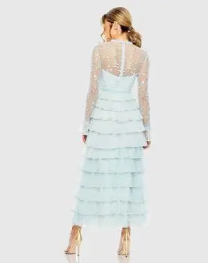 Mac Duggal Embroidered Ruffled Tiered Gown - Blue