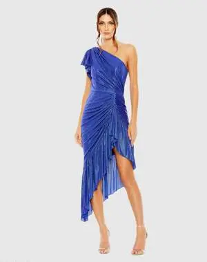 Mac Duggal Metallic Jersey One Shoulder Dress - Blue