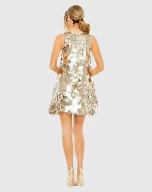 Mac Duggal Sleeveless Sequin Trapeze Dress - Gold