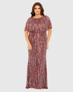 Mac Duggal High Neck Column Gown With Cape - Red