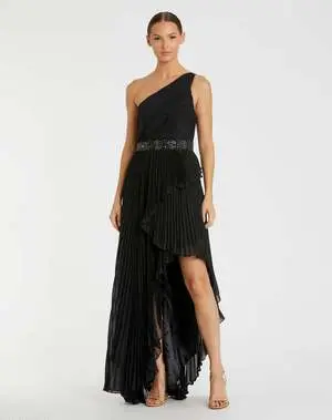 Mac Duggal One-shoulder Gown With Strappy Open Back - Black