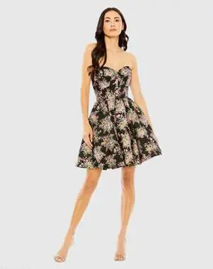 Mac Duggal Strapless Brocade Mini Dress