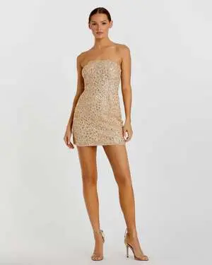 Mac Duggal Sequin And Beaded Strapless Mini Dress