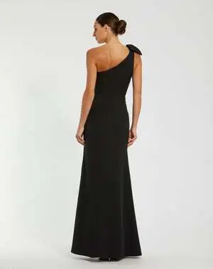 Mac Duggal Crepe One-shoulder Gown With Bow - Black