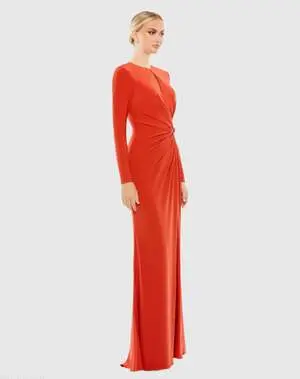 Mac Duggal Long Sleeve Keyhole Draped Gown