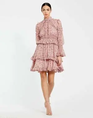 Mac Duggal Floral-printed Chiffon Mini Dress With Ruffle Detailing