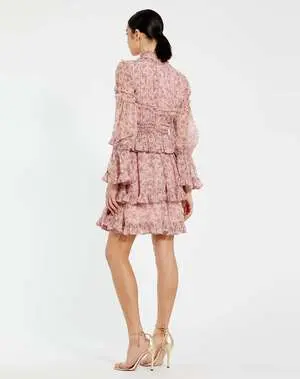 Mac Duggal Floral-printed Chiffon Mini Dress With Ruffle Detailing
