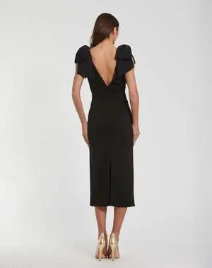 Mac Duggal Bow Strap Crepe Midi Dress - Black