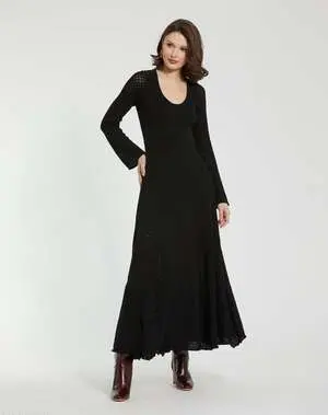 Mac Duggal Scoop Neck Long Sleeve Knit Maxi Dress