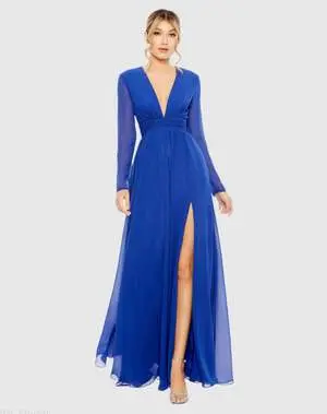 Mac Duggal Empire Waist Gown With Thigh-high Slit