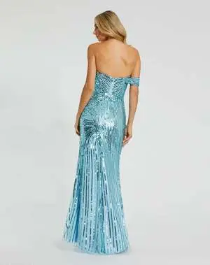 Mac Duggal One-shoulder Sequin Mesh Gown - Blue
