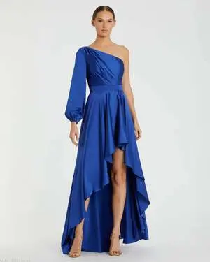 Mac Duggal One-shoulder Hi-low Gown - Blue