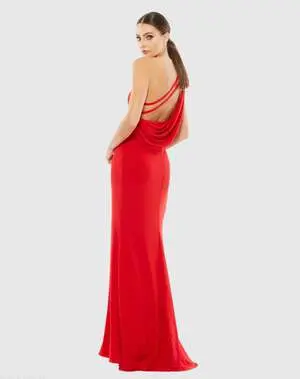 Mac Duggal Jersey One-shoulder Draped Back Gown - Red