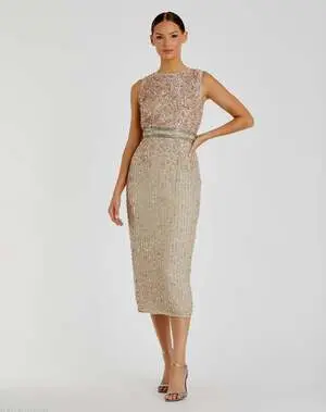 Mac Duggal Sequin Sleeveless Midi Sheath Dress
