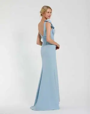 Mac Duggal Sleeveless V-neck Bow Detail Mermaid Gown - Blue