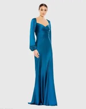 Mac Duggal Sweetheart Neckline Puff Sleeve Gown - Blue