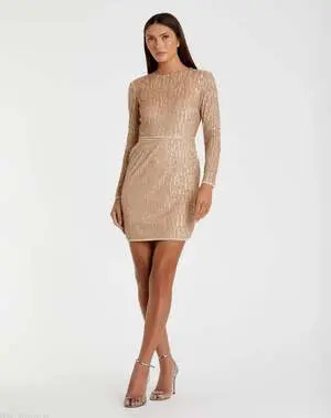 Mac Duggal Sequin Mini Dress With Beaded Waist