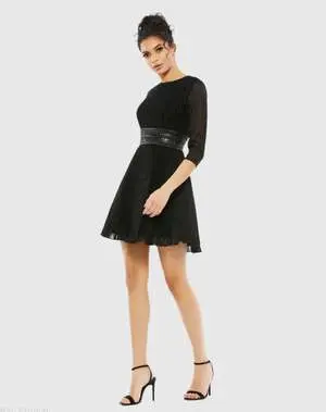 Mac Duggal Shimmer Infused Pleated Mini Dress - Black