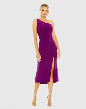 Mac Duggal One-shoulder Cowl Back Midi Dress - Purple