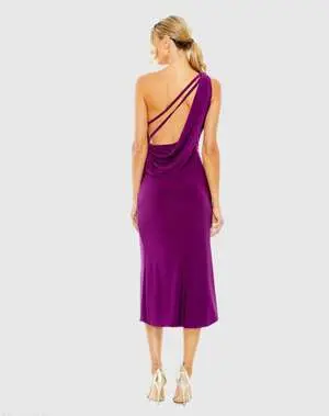 Mac Duggal One-shoulder Cowl Back Midi Dress