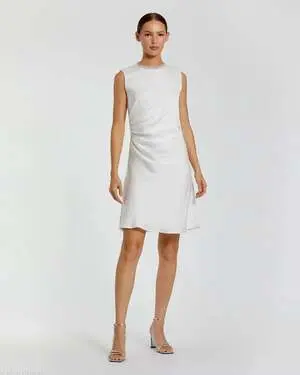 Mac Duggal Rhinestone Neckline Draped Mini Dress