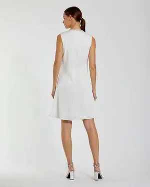 Mac Duggal Rhinestone Neckline Draped Mini Dress