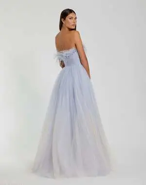 Mac Duggal Ombre Feathered Tulle Gown - Blue