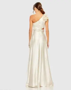 Mac Duggal Ruffled One-shoulder Hi-low Gown - Neutral
