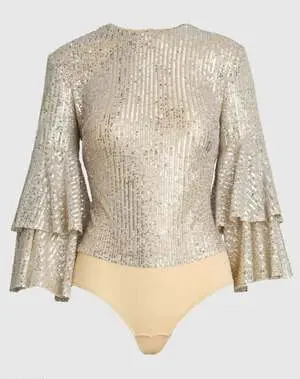 Mac Duggal Ruffle Sleeve Sequin Bodysuit
