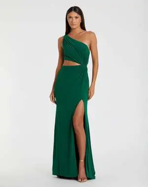 Mac Duggal One-shoulder Cut-out Gown - Emerald