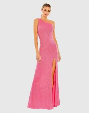 Mac Duggal Sequined One-shoulder Gown With Draped Back - Pink