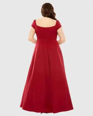 Mac Duggal Cap Sleeve Square Neck Ball Gown - Red