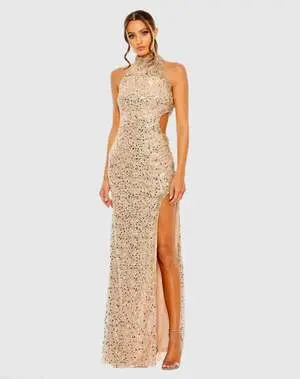 Mac Duggal Sequin Gown With Cut-out Detail - Gold